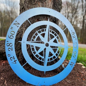 Personalized Compass Metal Sign - Custom Coordinates Sign - Nautical ...