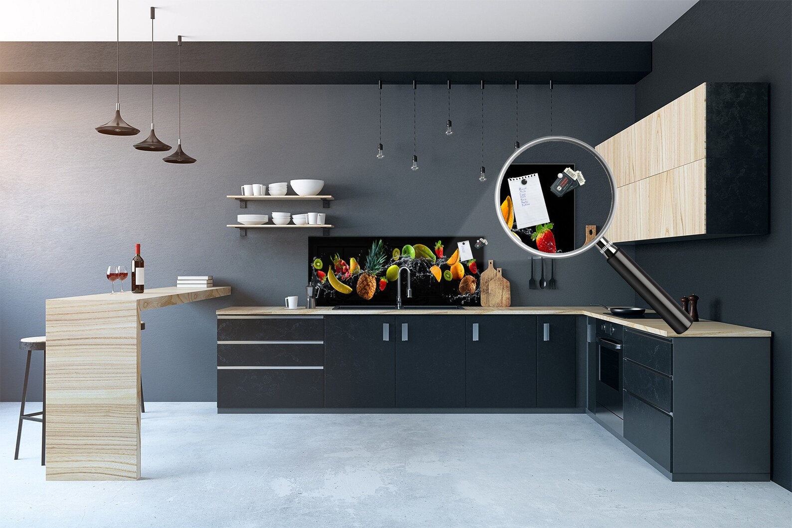 Wide-format Tempered Glass Kitchen Wall Panel With Metal - Etsy