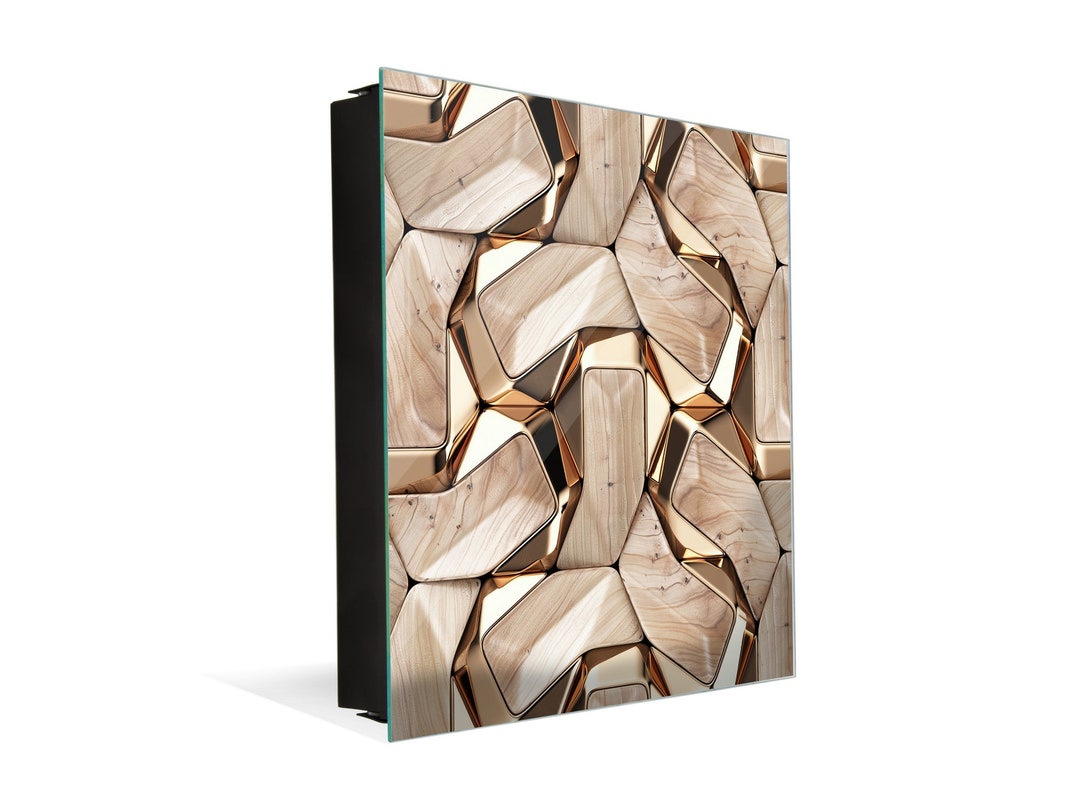 Decorative Key Cabinet With Magnetic Glass Board: Walnut and Gold - Etsy