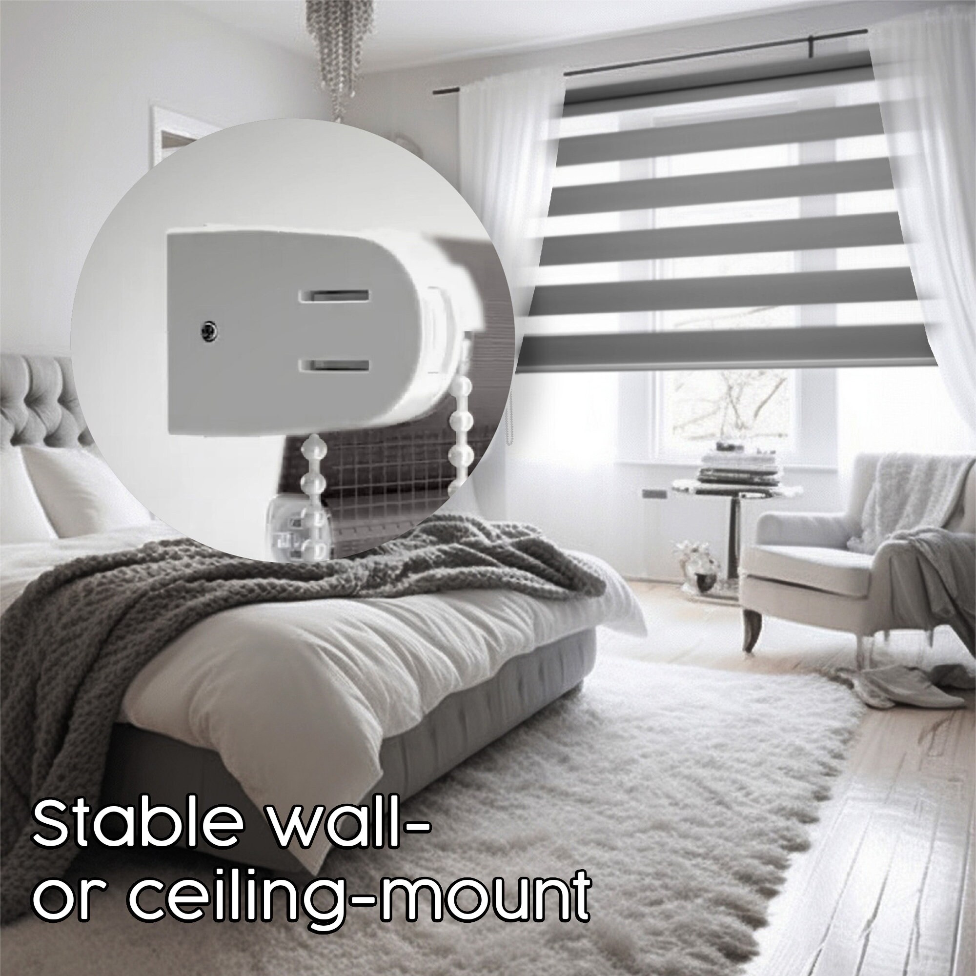 Zebra Roller Blind: Wall Mount Blackout Shade, Custom Size (30-99cm ...
