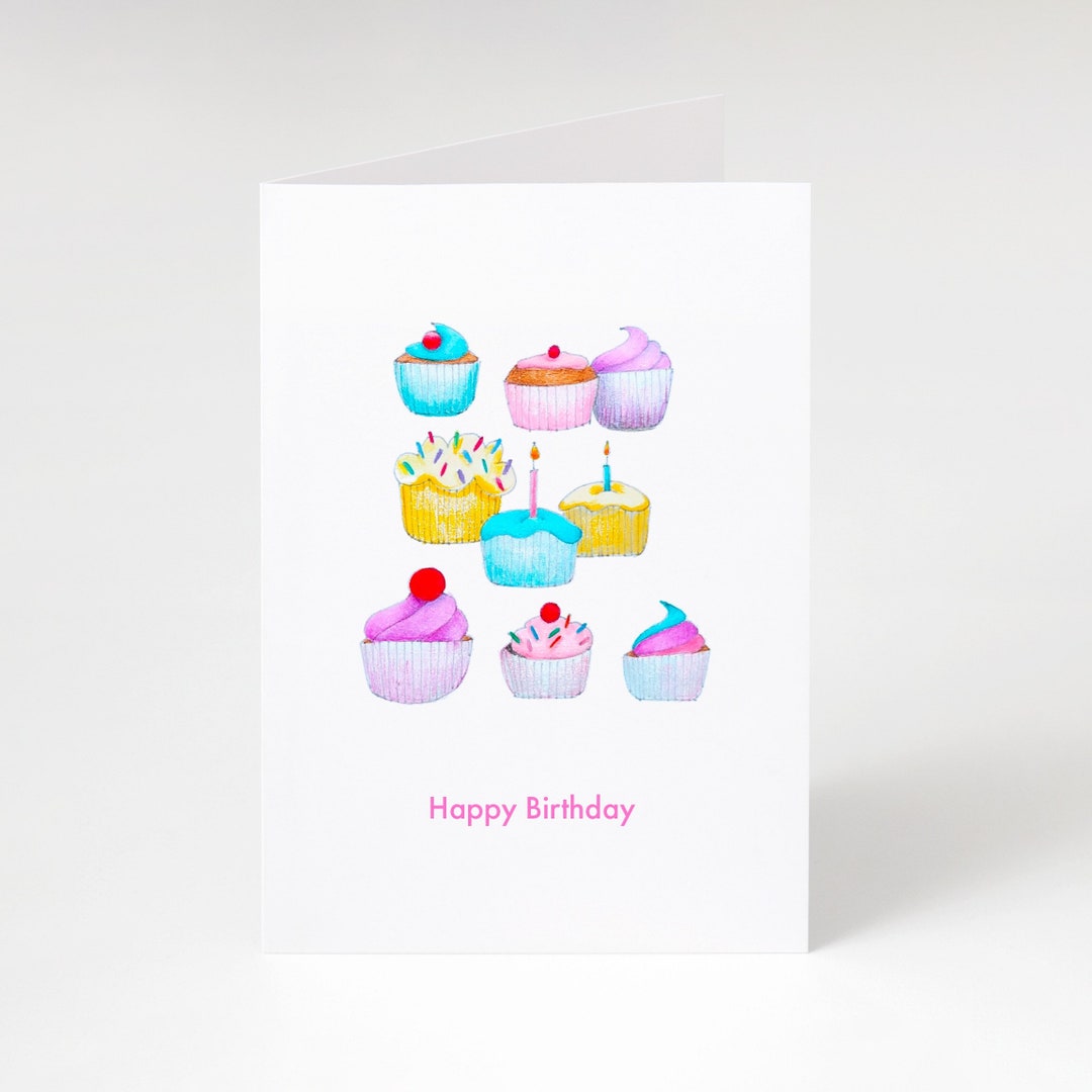 Happy Birthday Cupcakes Card Happy Birthday Card Party Invitation Happy ...