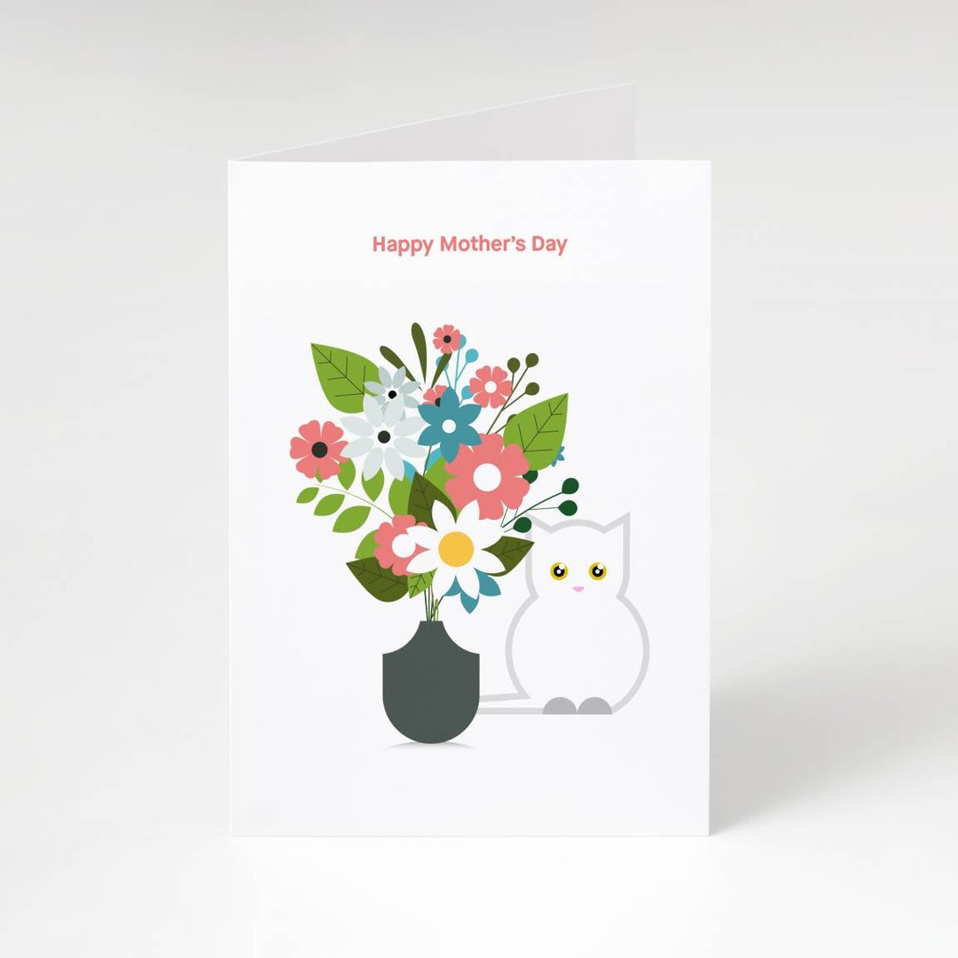 Happy Birthday White Cat With Flowers Happy Mothers Day Get Well Soon ...