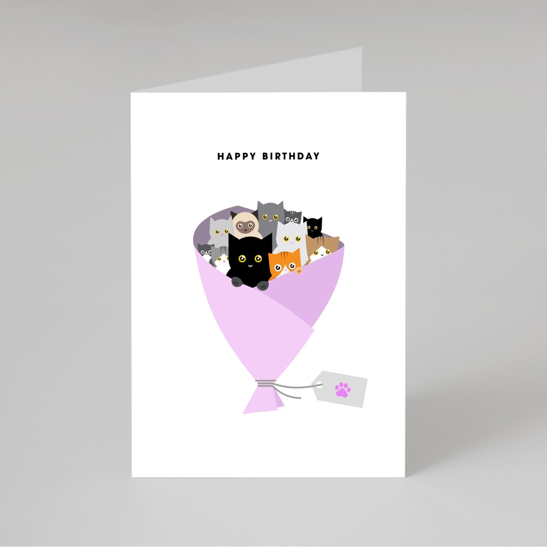 Cats Bouquet, Happy Birthday Card - Etsy