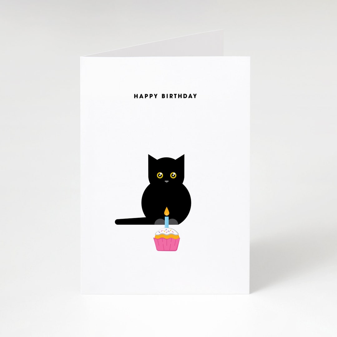 Happy Birthday Black Cat and Cake Birthday Card Birthday - Etsy