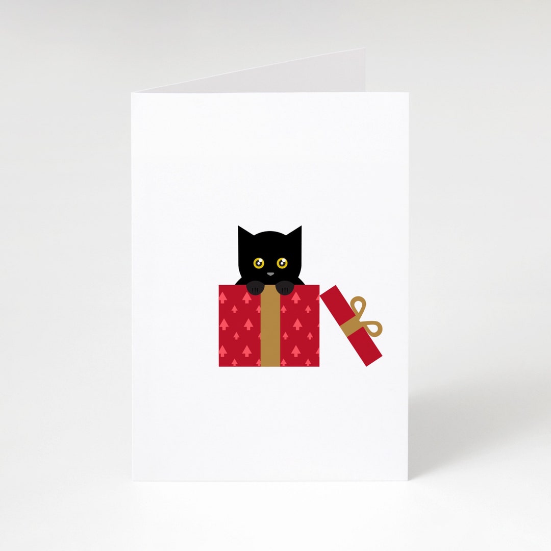 Black Cat in a Christmas Box, Merry Christmas Cat Card - Etsy UK
