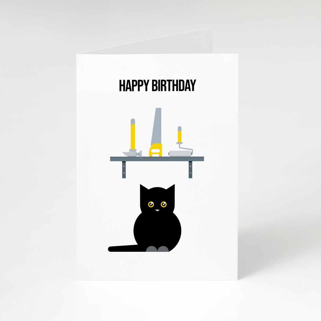 Happy Birthday DIY Black Cat Dad Birthday Card Funny Cat Birthday Card ...