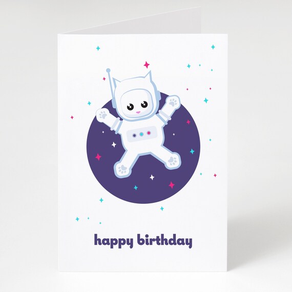 Space Cat Birthday Card Happy Birthday Card Cat Card Cat | Etsy