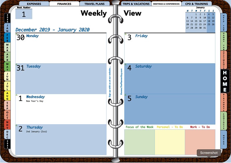 The Planner Guy 2020 Interactive Digital Planner / Diary week to Page ...