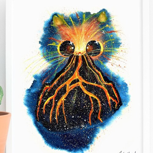 Volcano Cat Art Print INSTANT DOWNLOAD Art Printable Cat | Etsy
