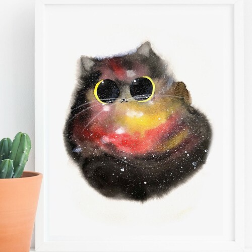 Red and Gold Galaxy Cat Art Print Instant Download Art - Etsy