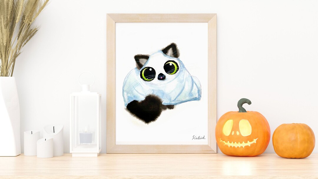 Ghost Sheet Cat Art Print, INSTANT DOWNLOAD Art Printable, Cat Lover ...