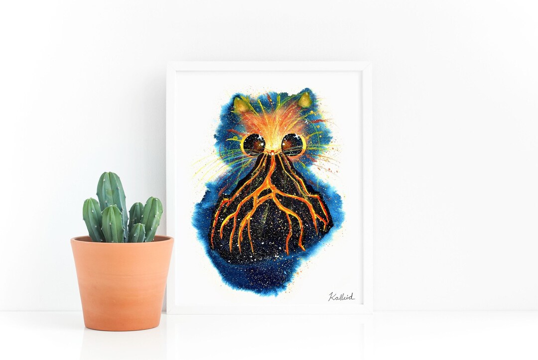Volcano Cat Art Print, INSTANT DOWNLOAD Art Printable, Cat Lover Decor ...