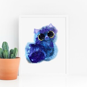 Cat Print, Purple and Blue Galaxy Cat Art Print, Instant Download Art ...
