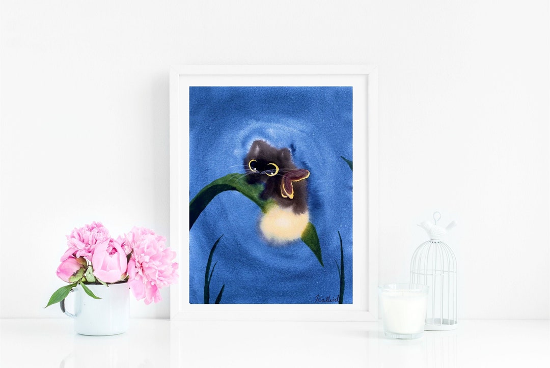 Cat Lover Gift, Firefly Cat Art Print, Instant Download Art Printable ...