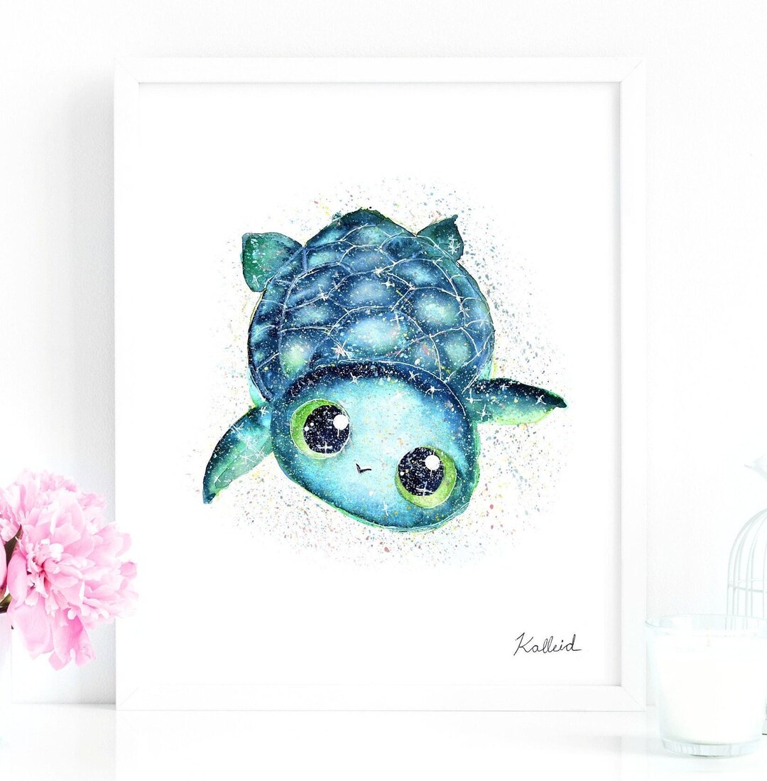 Cat Lover Gift, Galaxy Blue Green Turtle Art Print, INSTANT DOWNLOAD ...