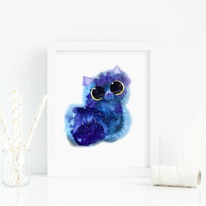 Cat Print, Purple and Blue Galaxy Cat Art Print, Instant Download Art ...