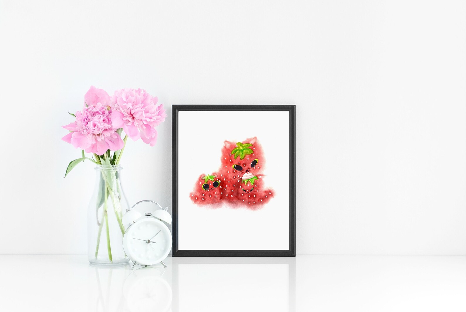 Cat Print Strawberry Kitties Art Print Instant Download Art | Etsy