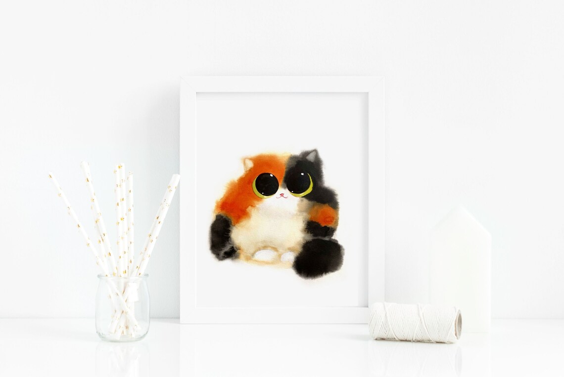 Fluffy Calico Loaf Cat Art Print Instant Download Art - Etsy