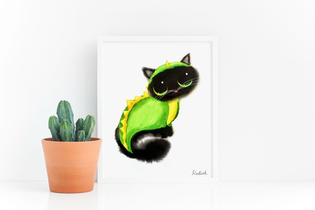Dino Cat Art Print, INSTANT DOWNLOAD Art Printable, Nursery Cat Wall ...