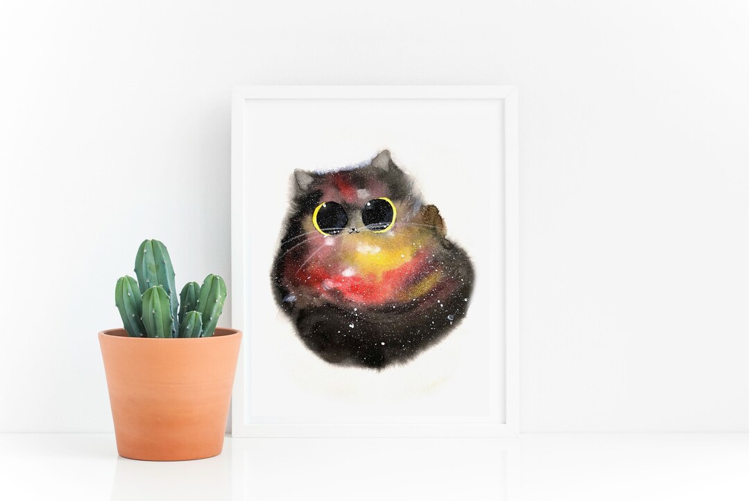 Red and Gold Galaxy Cat Art Print, Instant Download Art Printable, Cat ...