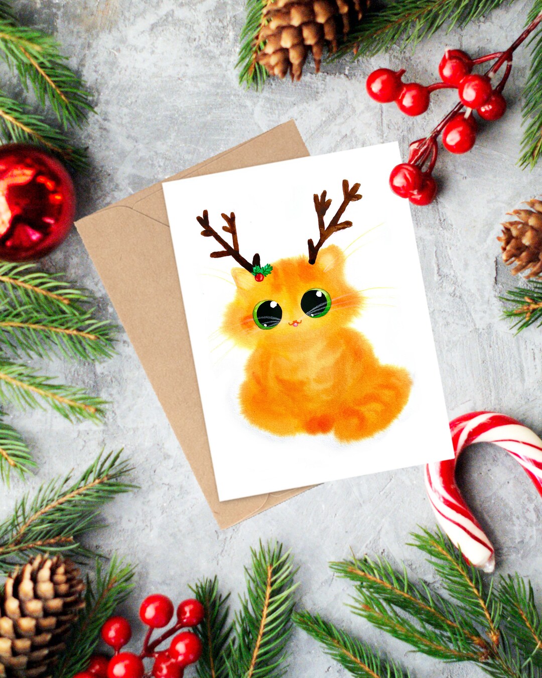 DIGITAL Reindeer Cat Happy Holidays, Merry Christmas, & Happy Winter ...