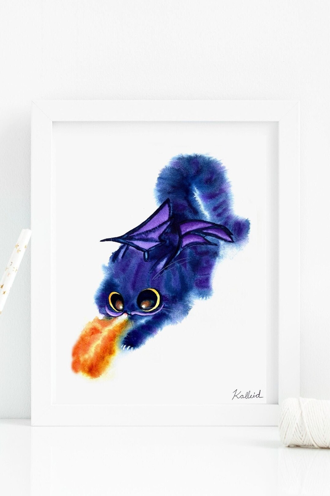Cat Lover Gift, Dragon Cat Indigo Purple Art Print, Instant Download ...