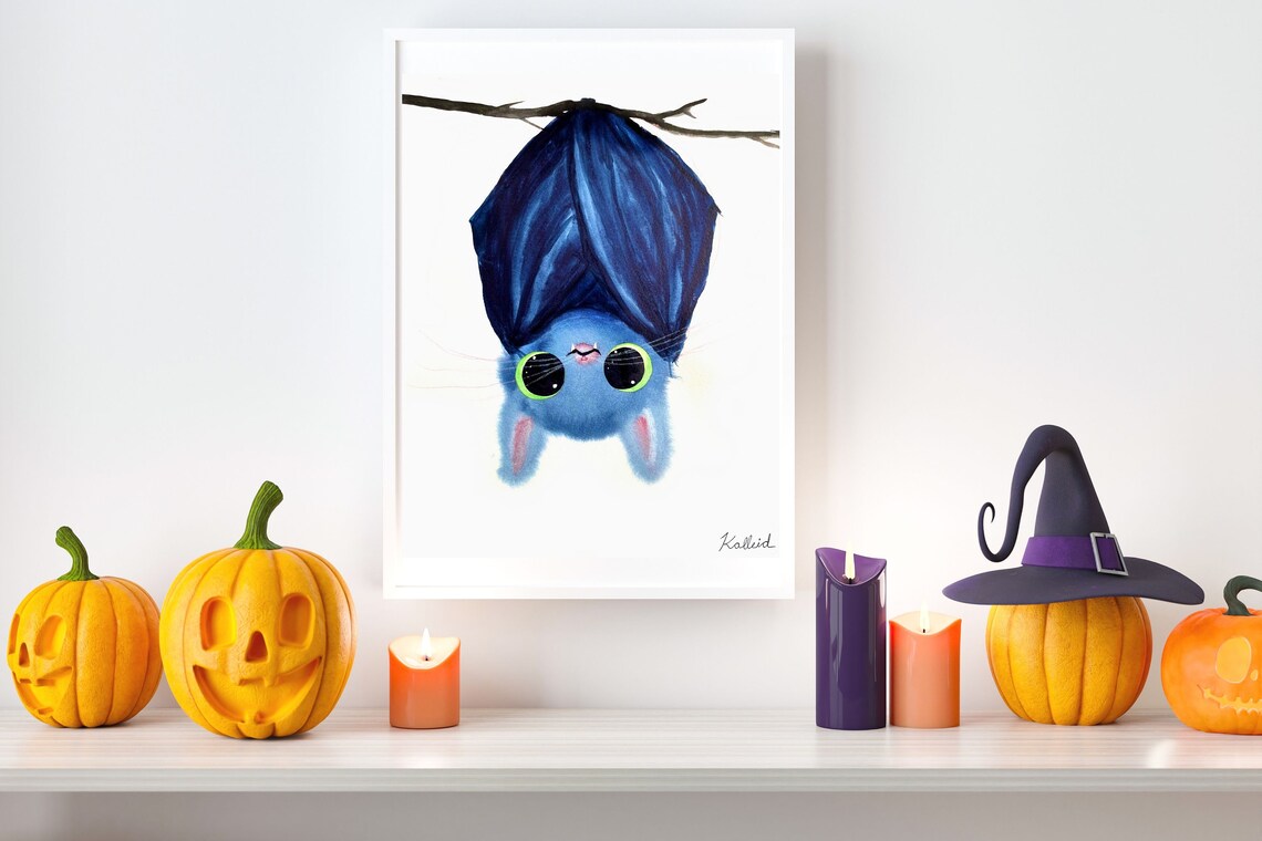 Hanging Bat Cat Art Print INSTANT DOWNLOAD Art Printable Cat - Etsy
