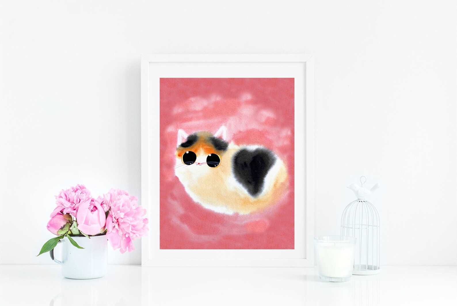 Calico Cat Heart Loaf With Pink Background Art Print Instant | Etsy