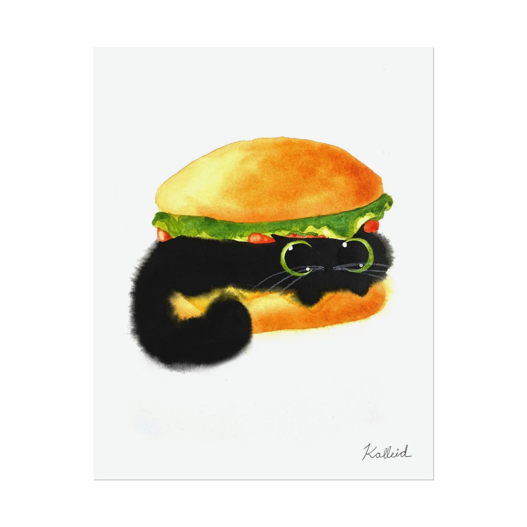 Hamburger Cat Physical Print - Etsy