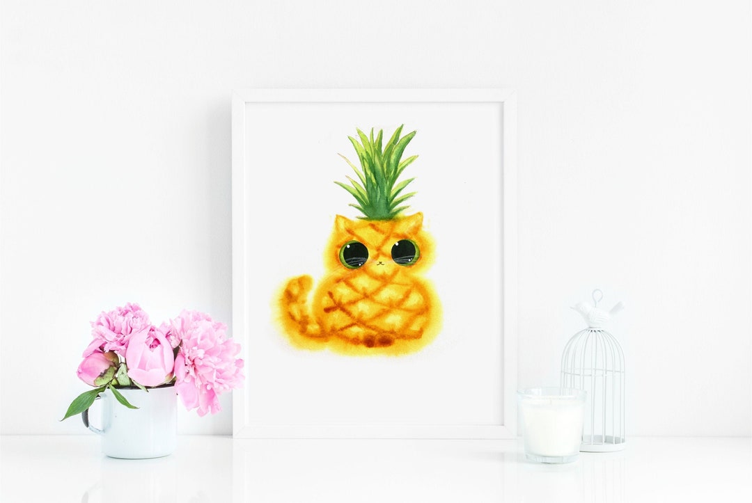 Cat Print, Pineapple Cat Art Print, Instant Download Art Printable, Cat ...