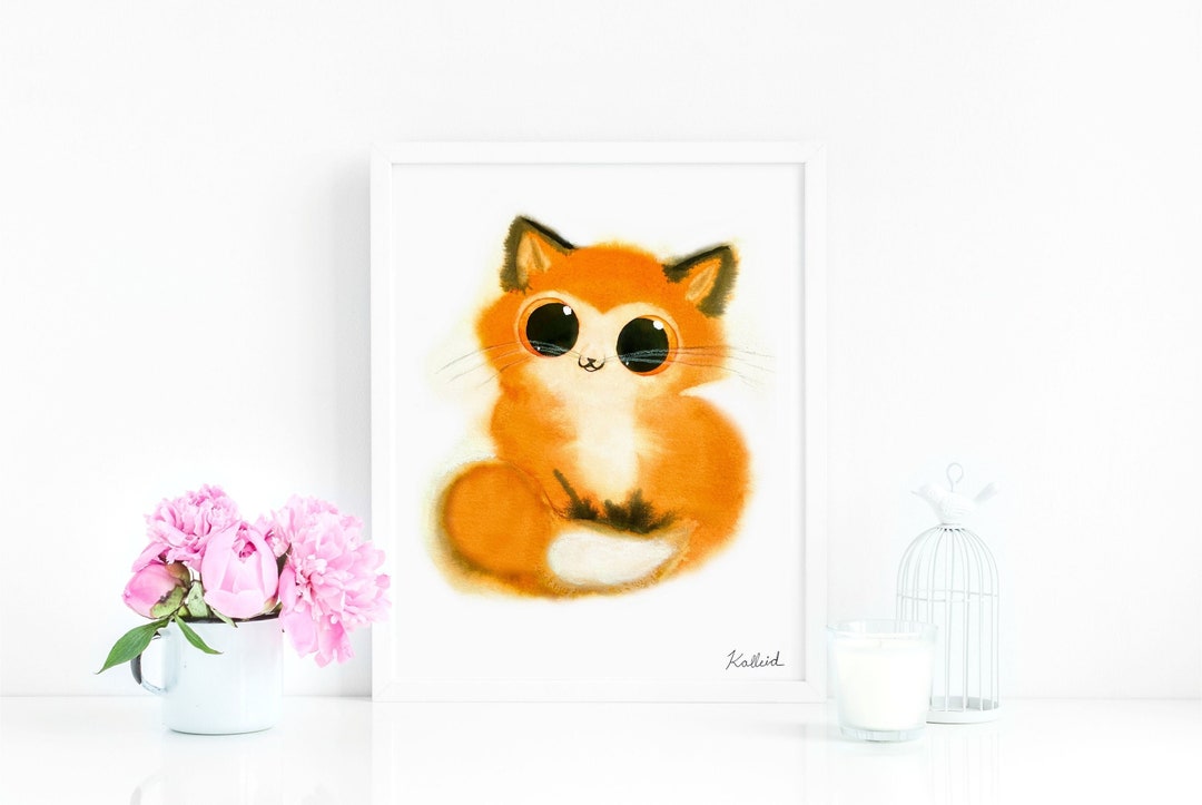 Cute Orange Fox Art Print, INSTANT DOWNLOAD Art Printable, Forest ...