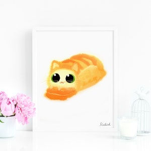 Cat Bread Loaf Art Print, INSTANT DOWNLOAD Art Printable, Cat Lover ...