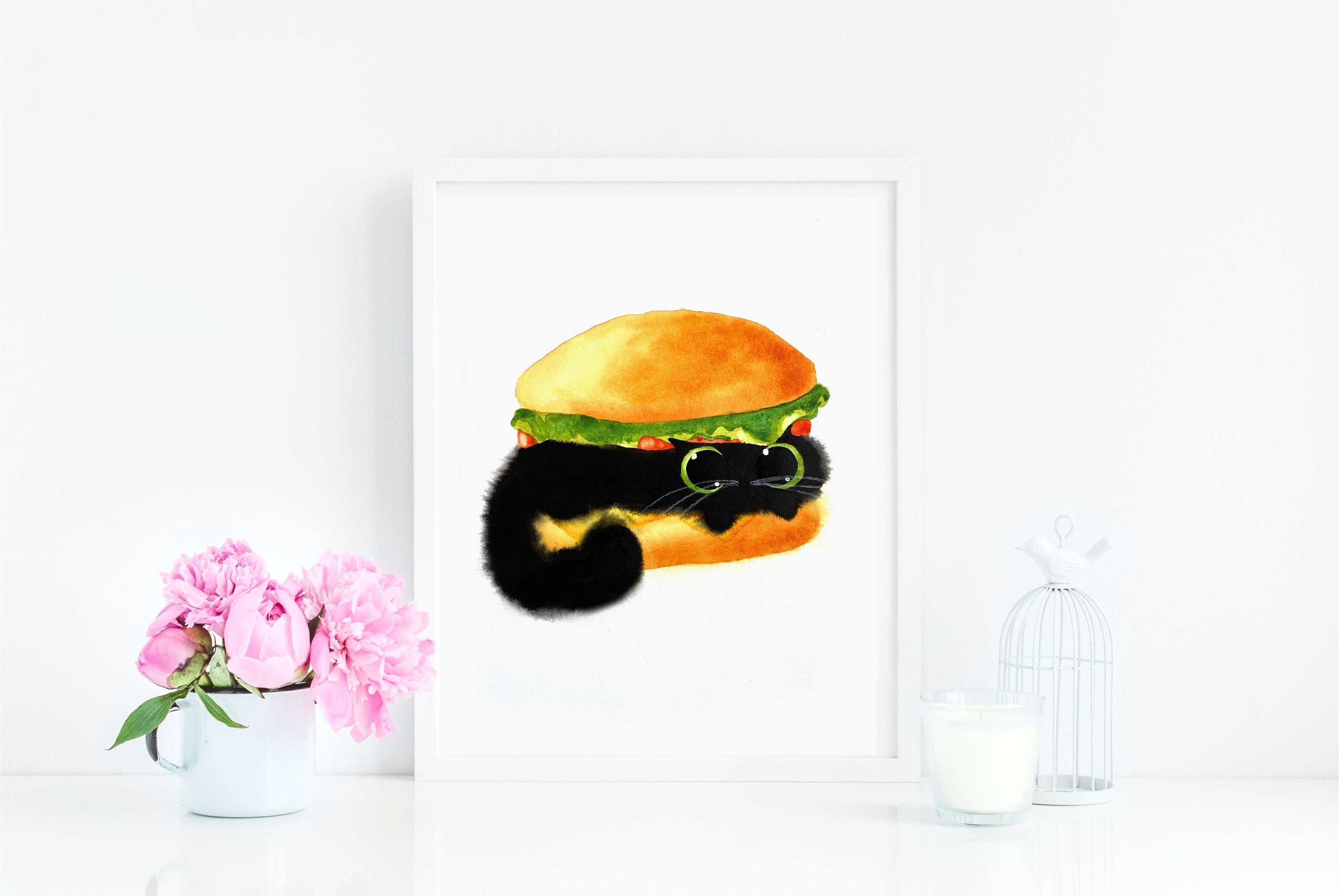Cat Print Burger Cat Art Print INSTANT DOWNLOAD Art - Etsy