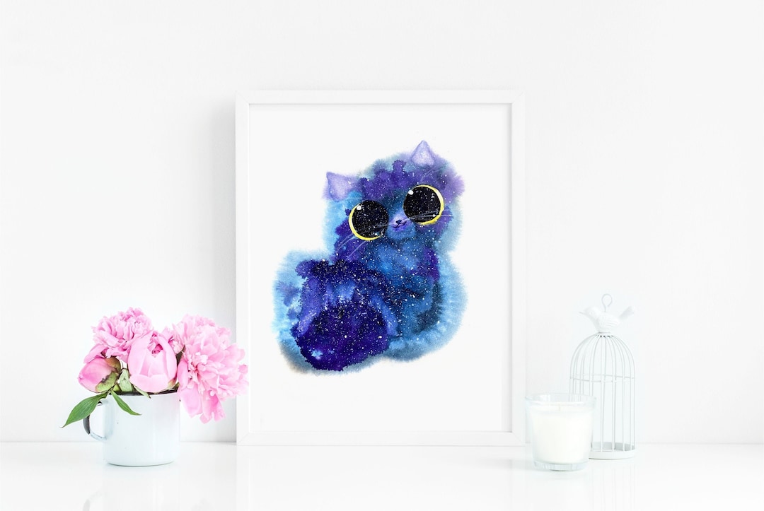 Cat Print, Purple and Blue Galaxy Cat Art Print, Instant Download Art ...