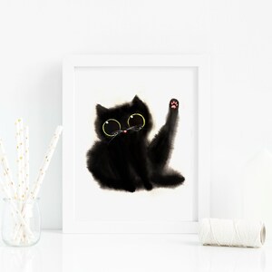 Black Cat With Leg up Art Print, Instant Download Art Printable, Cat ...