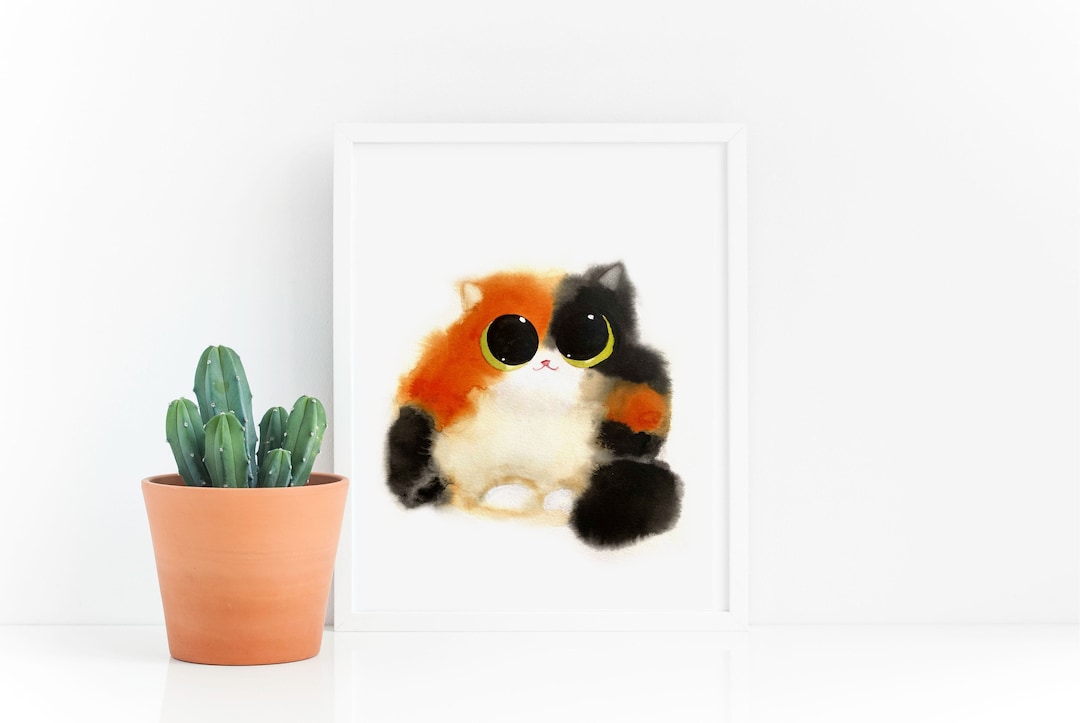 Fluffy Calico Loaf Cat Art Print, Instant Download Art Printable, Cat ...