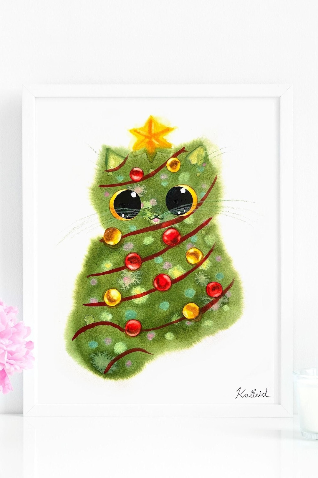 Christmas Tree Cat Art Print, INSTANT DOWNLOAD Art Printable, Holiday ...