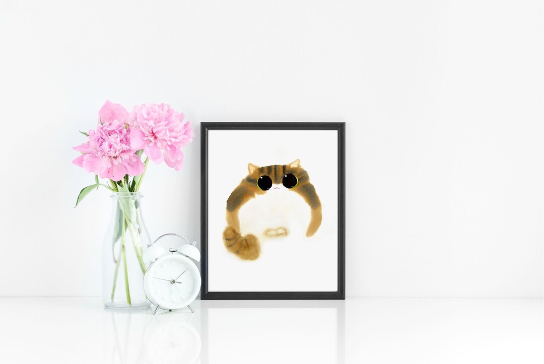 Fat Brown and White Tabby Loaf Art Print, Instant Download Art ...