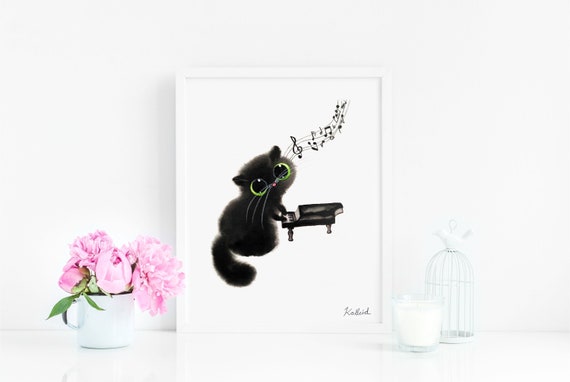 Musical Piano Playing Cat Art Print INSTANT DOWNLOAD Art | Etsy