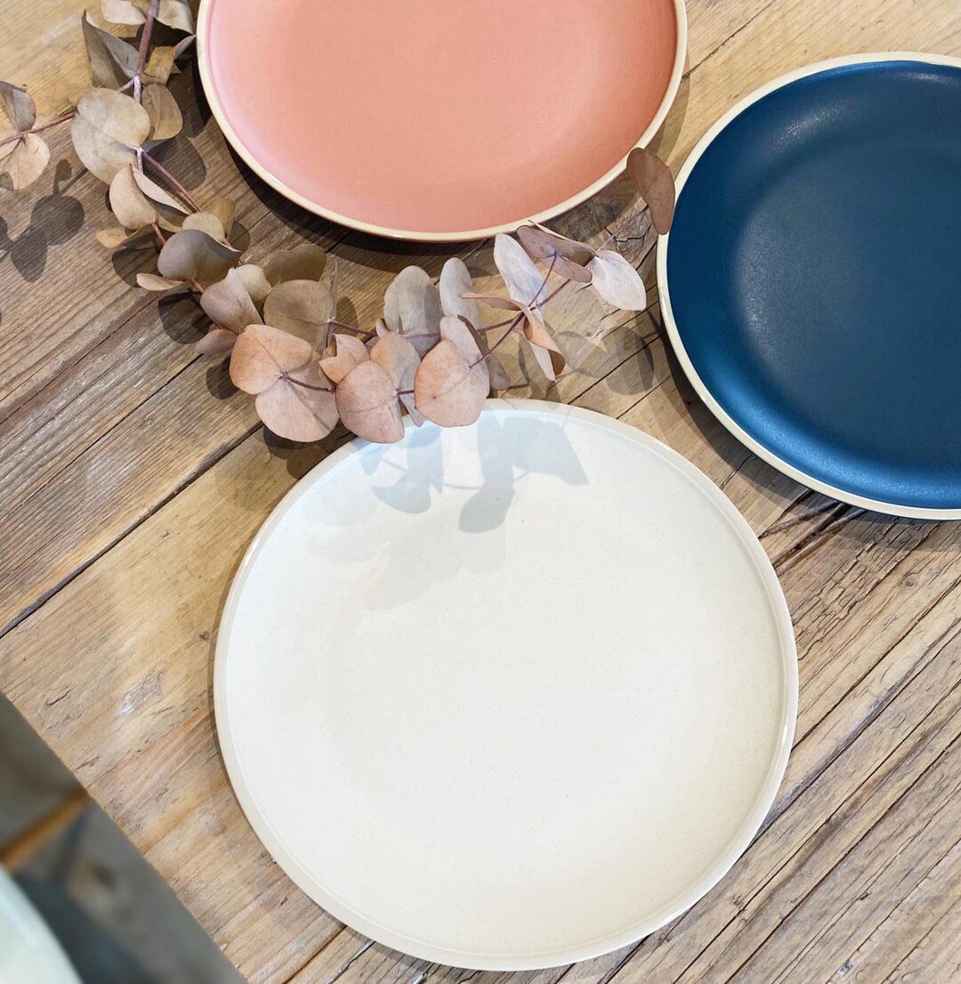 Beige Cream Navy Blue Ceramic Plates 8 10 Inch 20 26cm Serving - Etsy UK