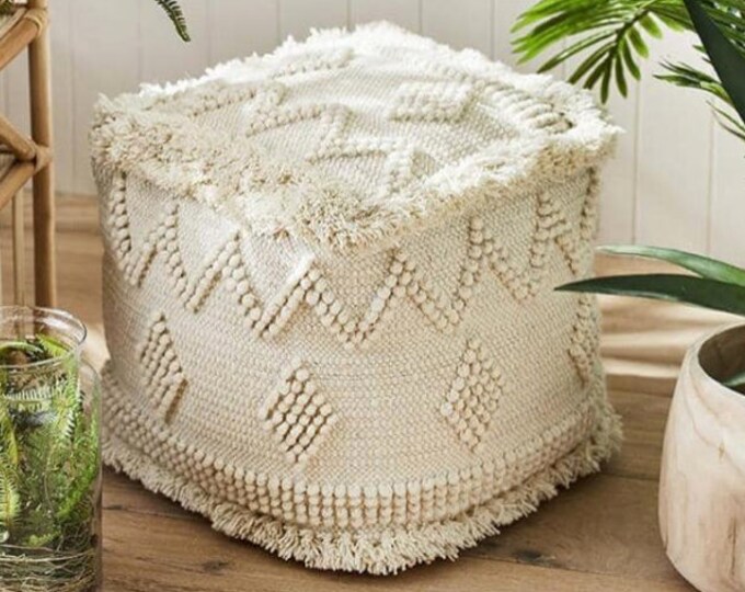 Cream White Tufted Moroccan Pouf Cover Ottoman Footstool Pouffe ...