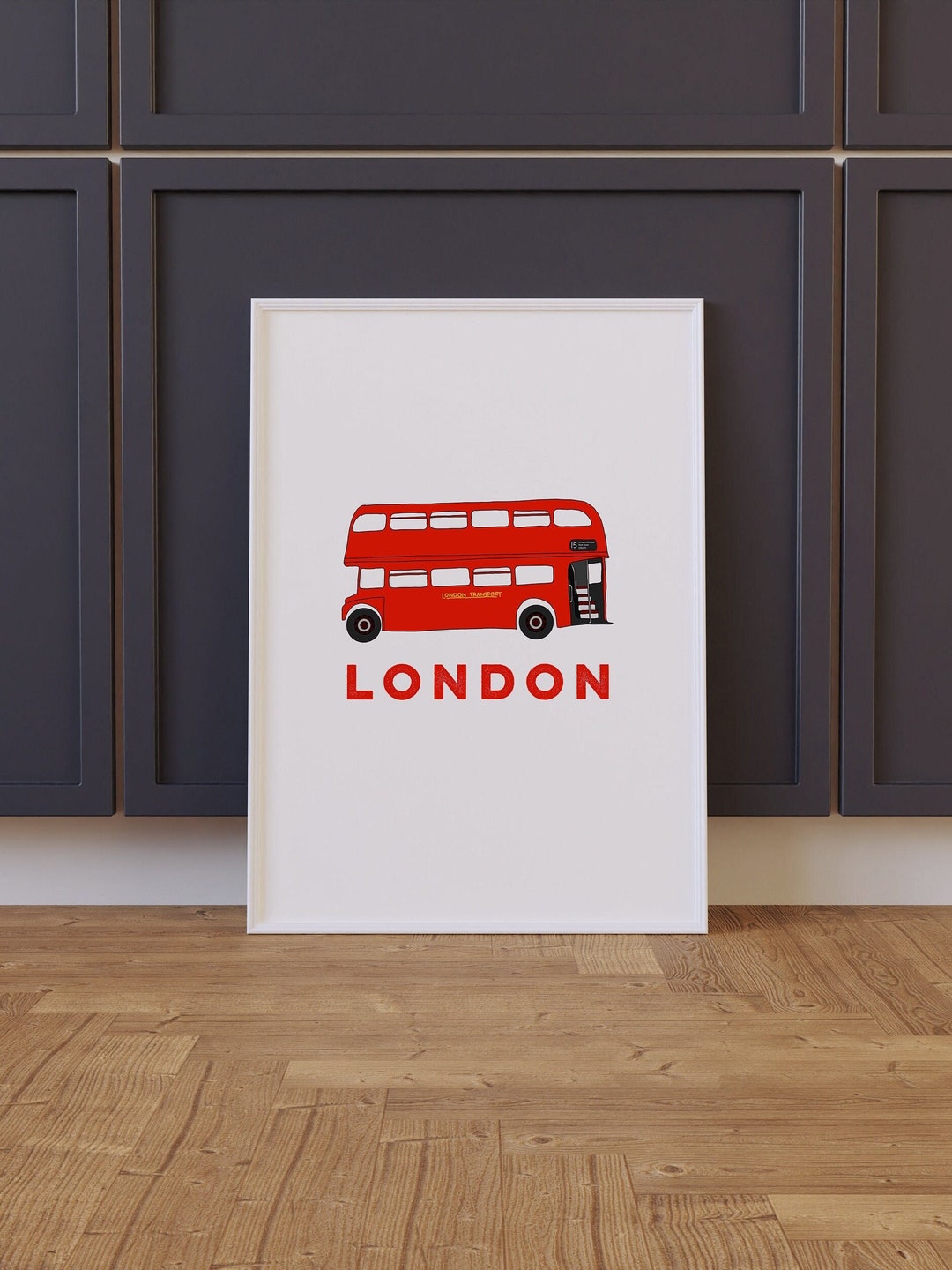 London Red Bus Print: Modern Minimalist Illustration, Custom Text ...