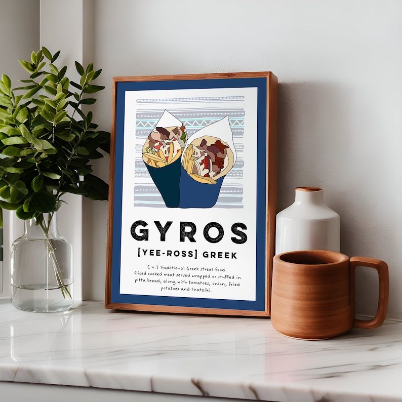 Gyros Illustration, Gyros Print, Food Art, Food Illustration, Greek ...