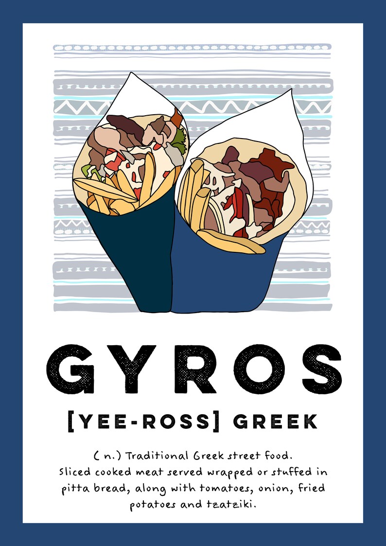 Gyros Illustration Print: Modern Greek Food Art - Etsy