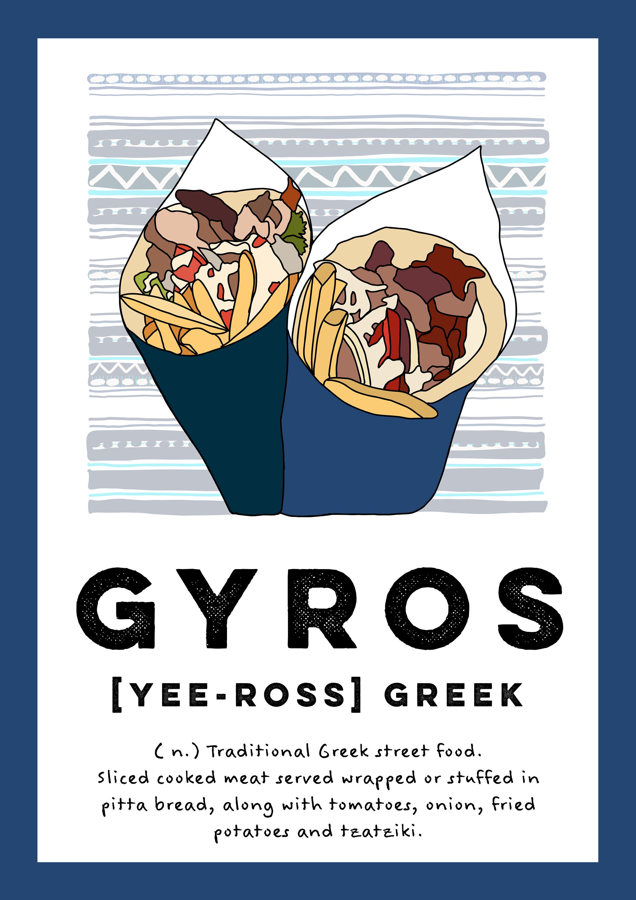 Gyros Illustration Print: Modern Greek Food Art - Etsy