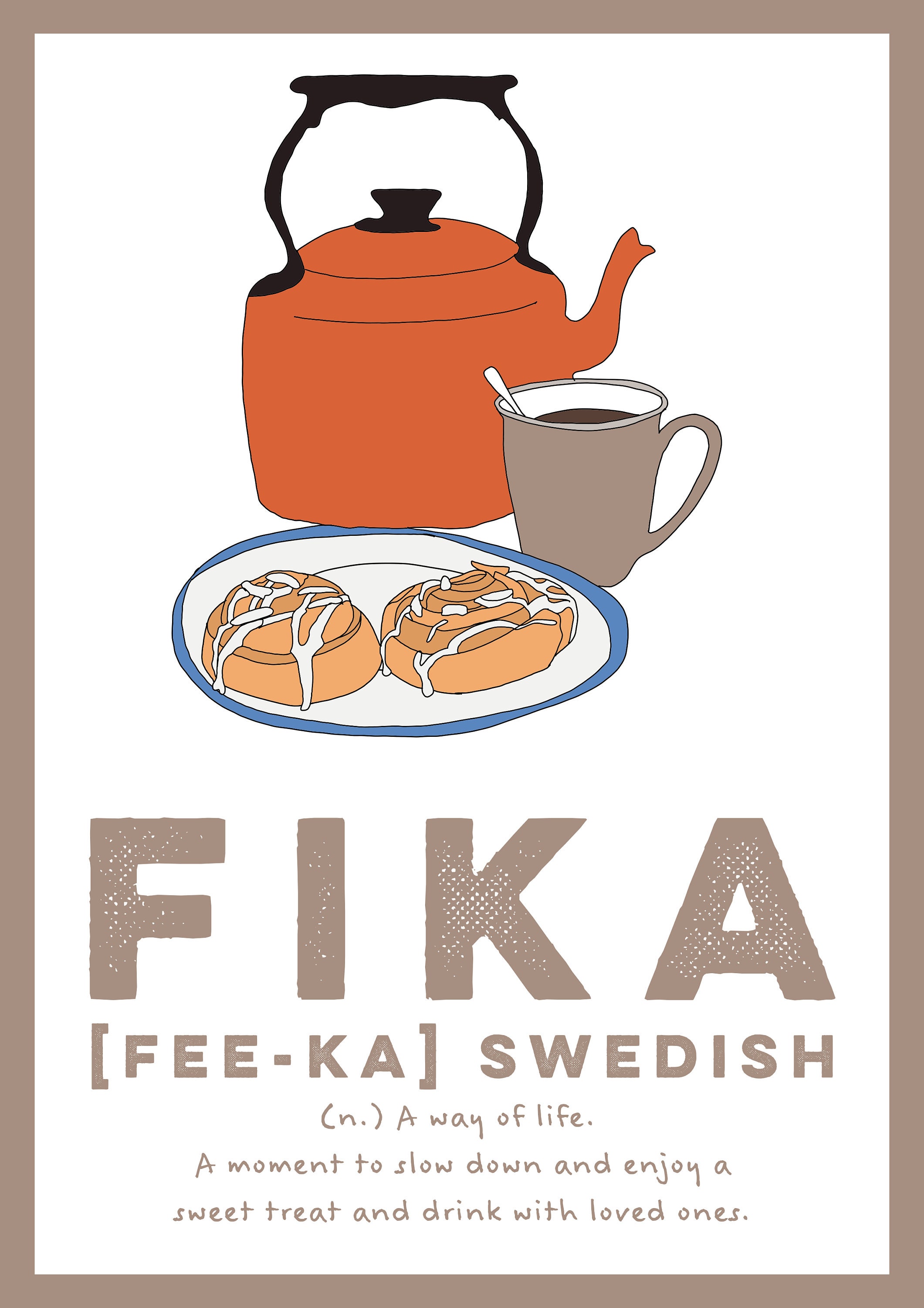 Fika Illustration / Coffee and Cake Illustration / Food Art / - Etsy