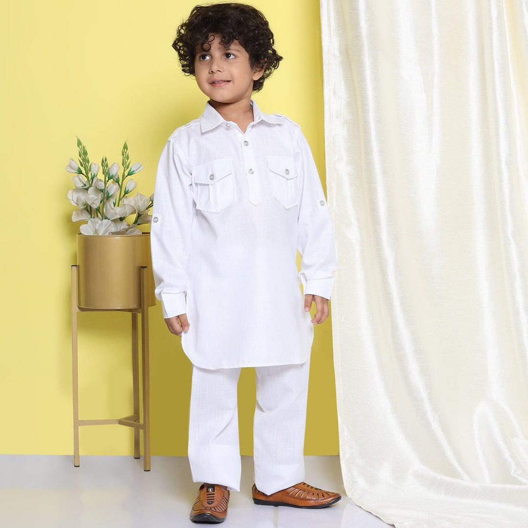 Kids Indian Wear Bollywood Style White Pathan Suit for Boys Cotton ...