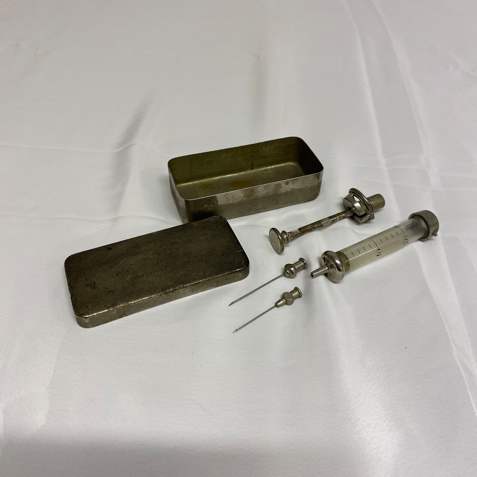 Vintage Metal Syringe Box Original Records, Antique Injection Box ...