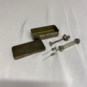 Vintage Metal Syringe Box Original Records, Antique Injection Box ...