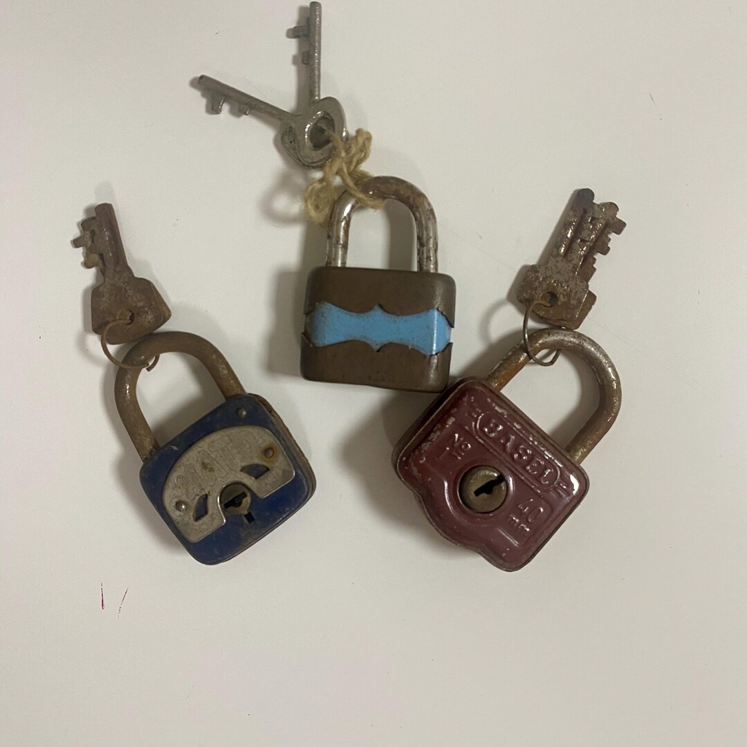 Vintage Industrial Padlock, Set of Three Old Padlocks With Key, Retro ...